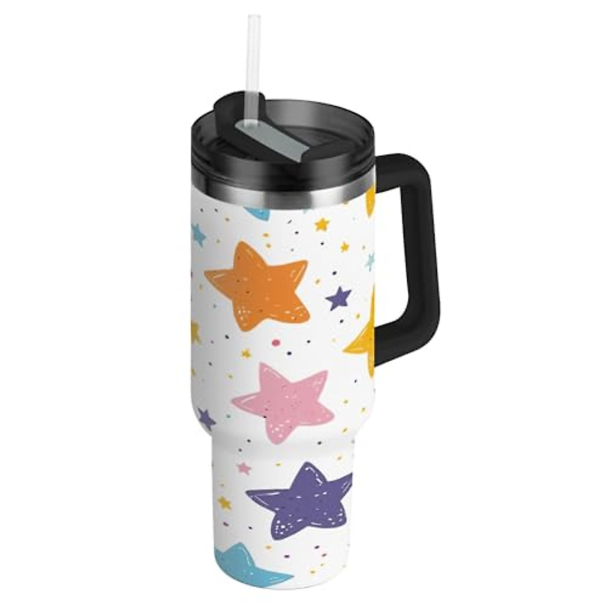 FRCSDIY Cartoon Stars Insulated Tumbler with Handle and Straw Lid,40oz Leakproof Stainless Steel Cup BPA-Free Water Bottle