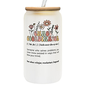 Thank You Gifts for Women - Chaos Coordinator Gifts, Coworker Gifts - Administrative Professional Day Gifts for Boss, Coworker, Manager, Office, Teacher, Nurse - Teacher Appreciation Gifts - Can Glass