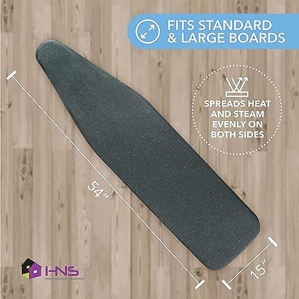 HOLDN’ STORAGE Ironing Board Cover and Pad - Iron Board Cover with Padding 15" x 54" - Iron Board Cover Large Fits All Standard Sizes - Heat Reflective Iron Pad for Table Top. Charchoal.