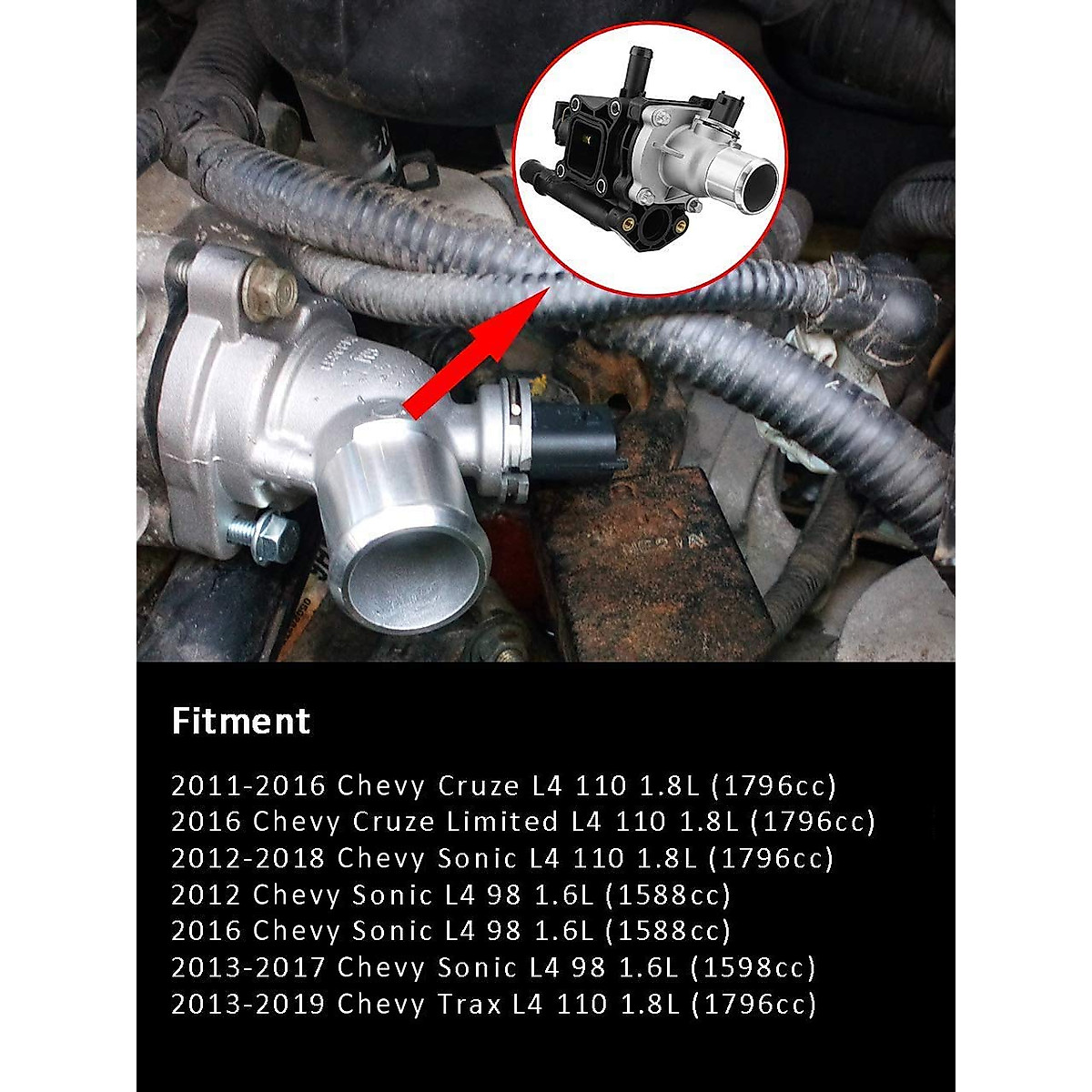Engine Coolant Thermostat Housing Assembly Fits for 2011-2016 Chevy Cruze 2012-2018 Chevy Sonic Trax 2013-2019 Chevy Trax 1.6L & 1.8L Replaces# 902-033 25199824 25192228 55564890 with Sensor Gasket