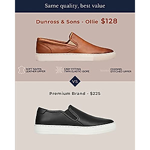 Dunross & Sons Men's Fashion Sneakers, Leather Sneakers for Men, Ollie Tan Slip-On Low Top Mens Casual Shoes.