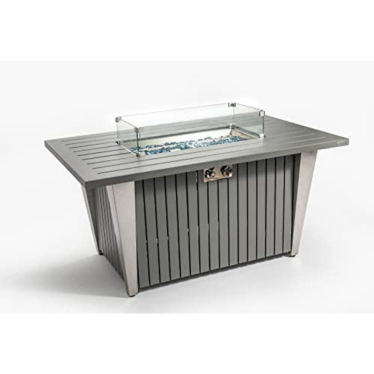 Outdoor Propane Fire Pit Table - CSA/ETL Certified 50,000 BTU Pulse Ignition Weatherproof Rectangle Propane Gas Fire Table w/Adjustable Flame - Glass Rocks Wind Guard, Black - SereneLife SLFPSX55