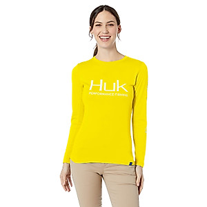 Huk Women's Icon X Long Sleeve Fishing Shirt with Sun Protection, Blaze Yellow, Medium