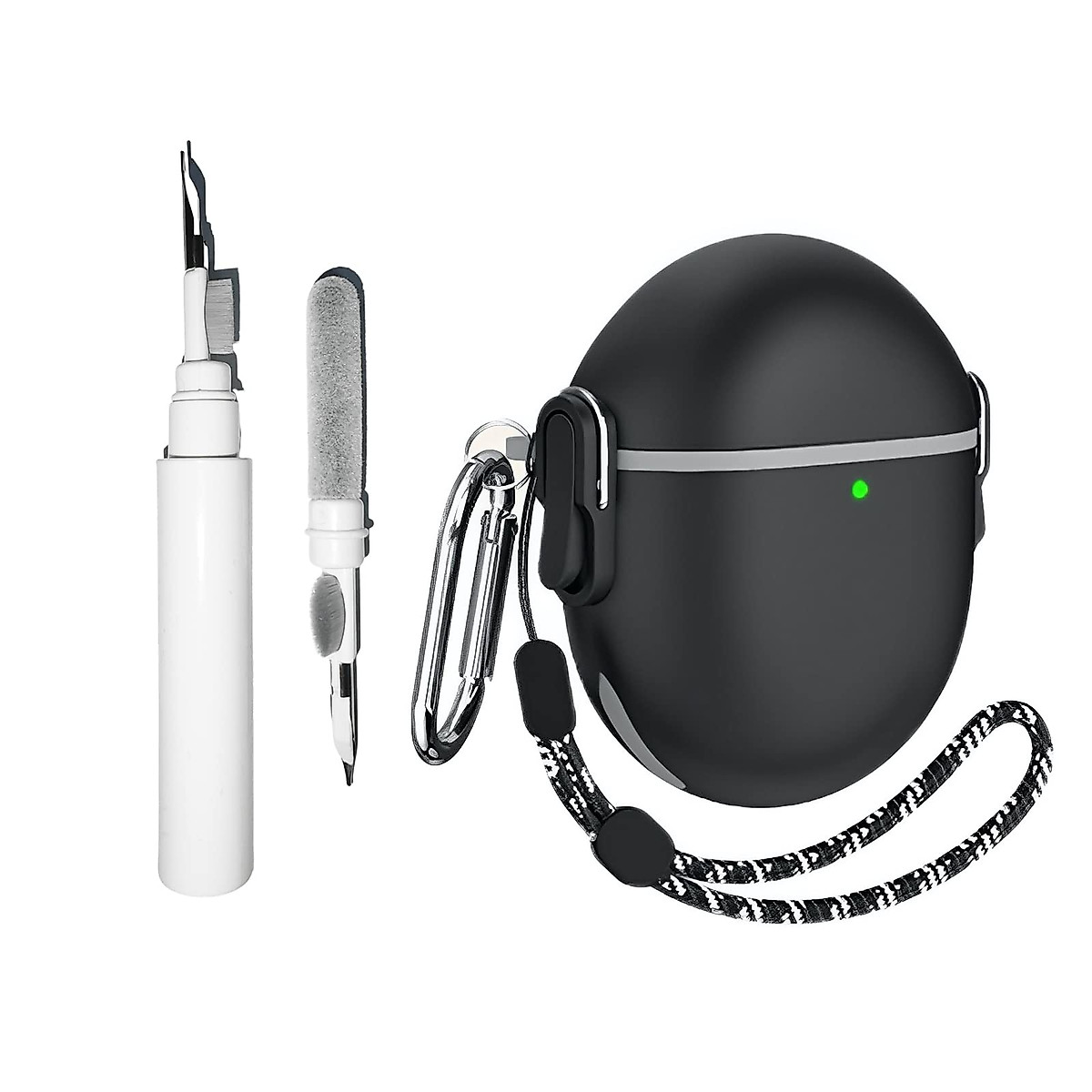 SKPY Case for Google Pixel Buds Pro with Snap Switch Security Clip, with Cleaning Pen Protective Black Pixel Buds Pro Case with Carabiner & Lanyard