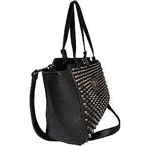 FiveloveTwo Women Skull Handbag Purse Gothic Top-handle Shoulder Bag PU Rivet Tote Satchel Black