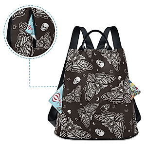 MNSRUU Women Backpack Purse Moth Skull Moon Esoteric Backpack for Women Anti-theft Shoulder Bag Carry On Backpack Lightweight Rucksack Fashion Travel Ladies Bags