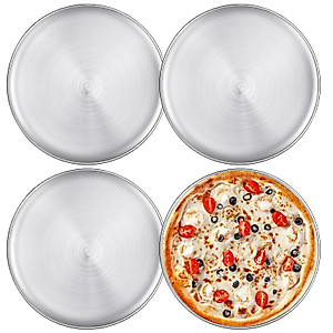 Worldity Pizza Serving Tray, 12 Inch Stainless Steel Pizza Pan, Food Grade Safe Pizza Pans, Round Pizza Tray for Oven, Pizza Plate for Pie, Cookie, Dishwasher Safe(4 Pack)