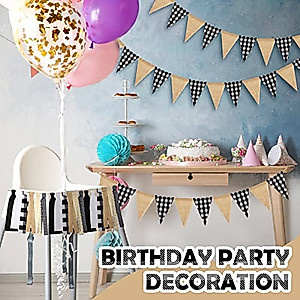 3 Pieces Buffalo Check Plaid Banner Sets Including Buffalo Plaid Highchair Banner and 2 Burlap Black and White Gingham Pennant Banners for Fireplace Farmhouse Classroom Decor