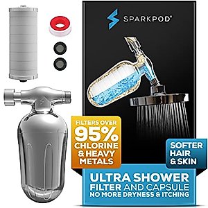 SparkPod Ultra Shower Filter- Shower Head Water Filter & Cartridge- 150 Stage Equivalent, Removes Up To 95% of Chlorine, Heavy Metals for Soft Hair and Skin (Luxury Polished Chrome)