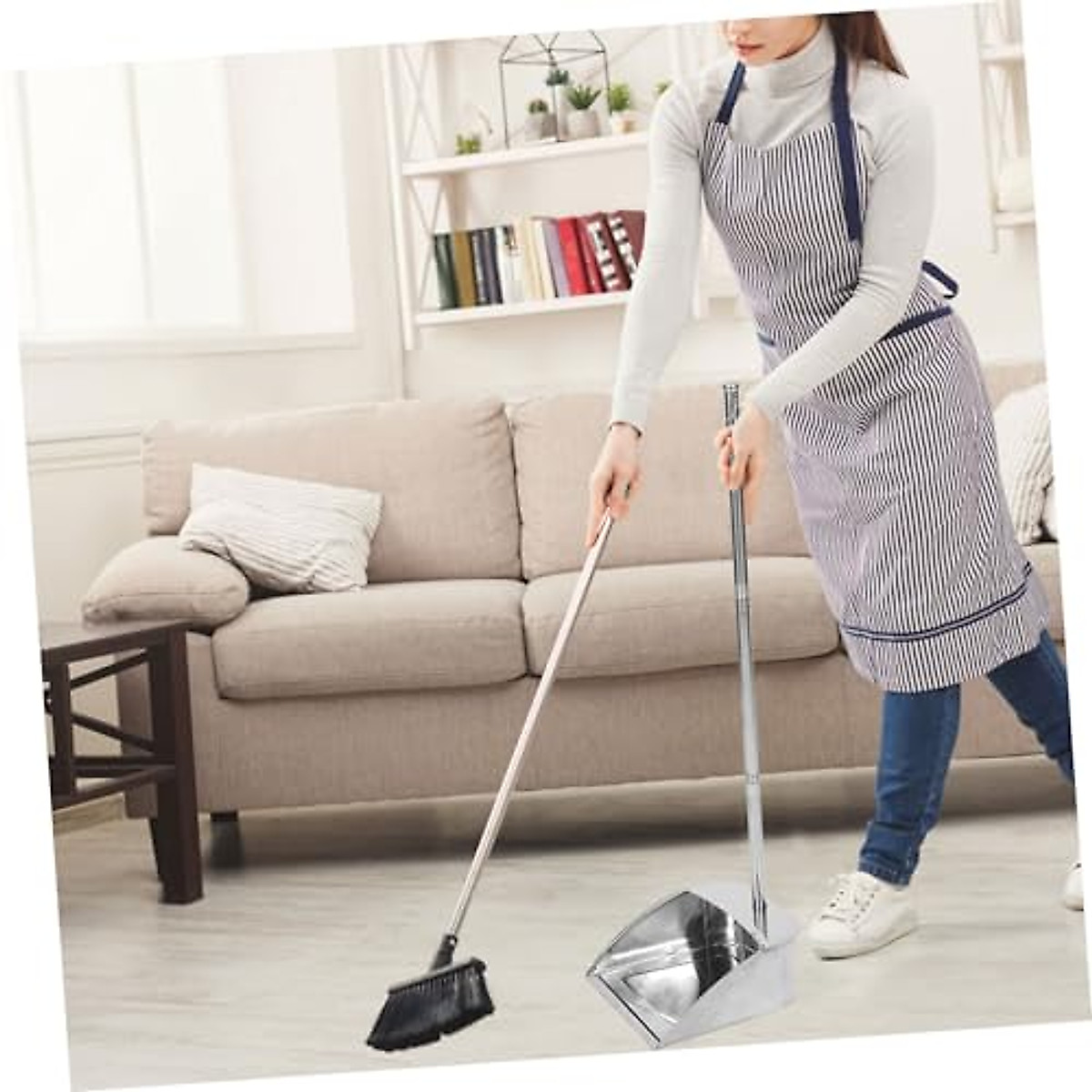 Zerodeko Stainless Steel Trash Shovel Lobby Dustpan Outdoor Dustpan Long Handle Dust Pan Handled Cleaning Dust Pan Indoor Broom and Dust Pans Litter Shovel Industrial Dust Pan Silver