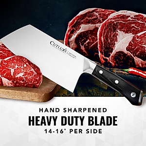 Cutluxe Meat Cleaver Knife - 7" Heavy Cleaver Butcher Knife, Razor Sharp German Steel Blade, Full Tang, Ergonomic Handle Design – Artisan Series