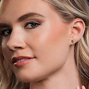 Gem Stone King 14K Yellow Gold Round Gemstone Birthstone Earrings | Round 4MM | Gold Stud Earrings For Women