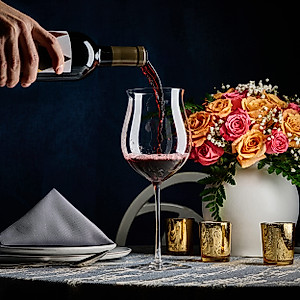 Extra Large Crystal Wine Glasses with Stem - Elegant Wide Rim Stemware Giant Red Wine Glasses - Patented Stemmed Long Wine Glasses for Unique Modern Wine Glass Gifts, Set of 2-32oz.