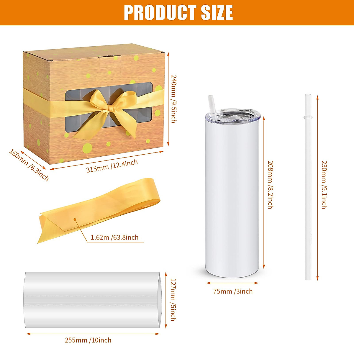 Sublimation Tumblers, KIDJFGG 8pack sublimation tumblers 20 oz skinny Straight with Lids and straws, Sublimation Shrink Wrap, Sublimation Blanks Product Stainless Steel Tumbler for Mug Press, Gift Box