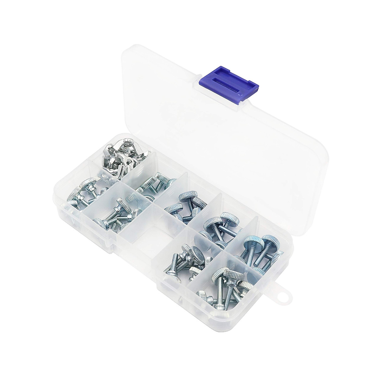 LBY 80pcs Knurled Hand Screw, M3 Flat Knurled Head Fully Threaded Thumb Screws and Wing Nuts 9 Sizes Assortment Kit, Carbon Steel Galvanize