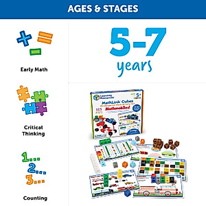 Learning Resources MathLink Cubes Kindergarten Math Activity Set: Mathmobiles! 115 Pieces, Ages 5+ Kindergarten STEM Activities, Math Activity Set and Games for Kids