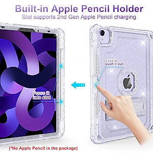 ZoneFoker for iPad Air 5th/4th Generation Case (2022/2020), iPad pro 11 inch Case (4th/3rd/2nd/1st Gen), iPad Air 10.9 case with Pencil Holder/Stand, Hard Sturdy Slim Cover for Girls, Clear Glitter