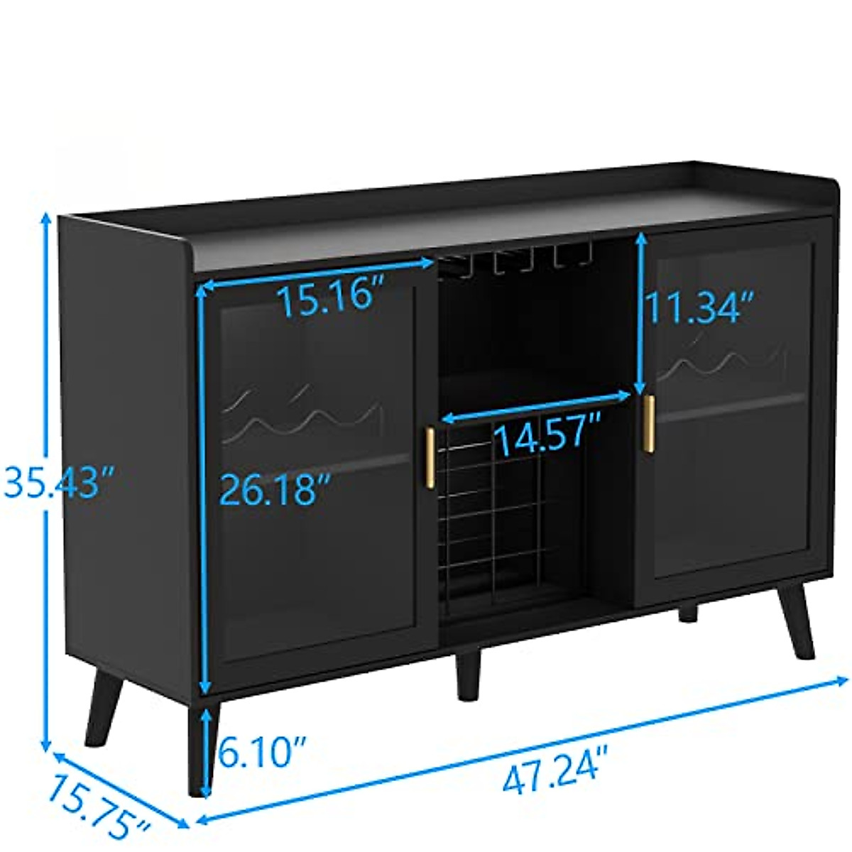 Auromie Wine Bar Cabinet with Led Light, Home Coffee Cabinet with Wine and Glass Rack, Kitchen Buffet Sideboard with Storage Shelves, Freestanding Liquor Cabinet for Living Room, Dining Room (Black)