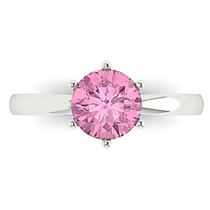 Clara Pucci 1.50 ct Round Cut Solitaire Pink Simulated Diamond Engagement Bridal Promise Anniversary Ring 18K white Gold Size 3.5