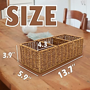 myHomeBody Wicker Basket With 3 Compartments | Woven Baskets for Organizing | Storage Basket, Toilet Tank Basket | Bathroom Counter Organizer, Bedroom Organization | Tan, 1pc