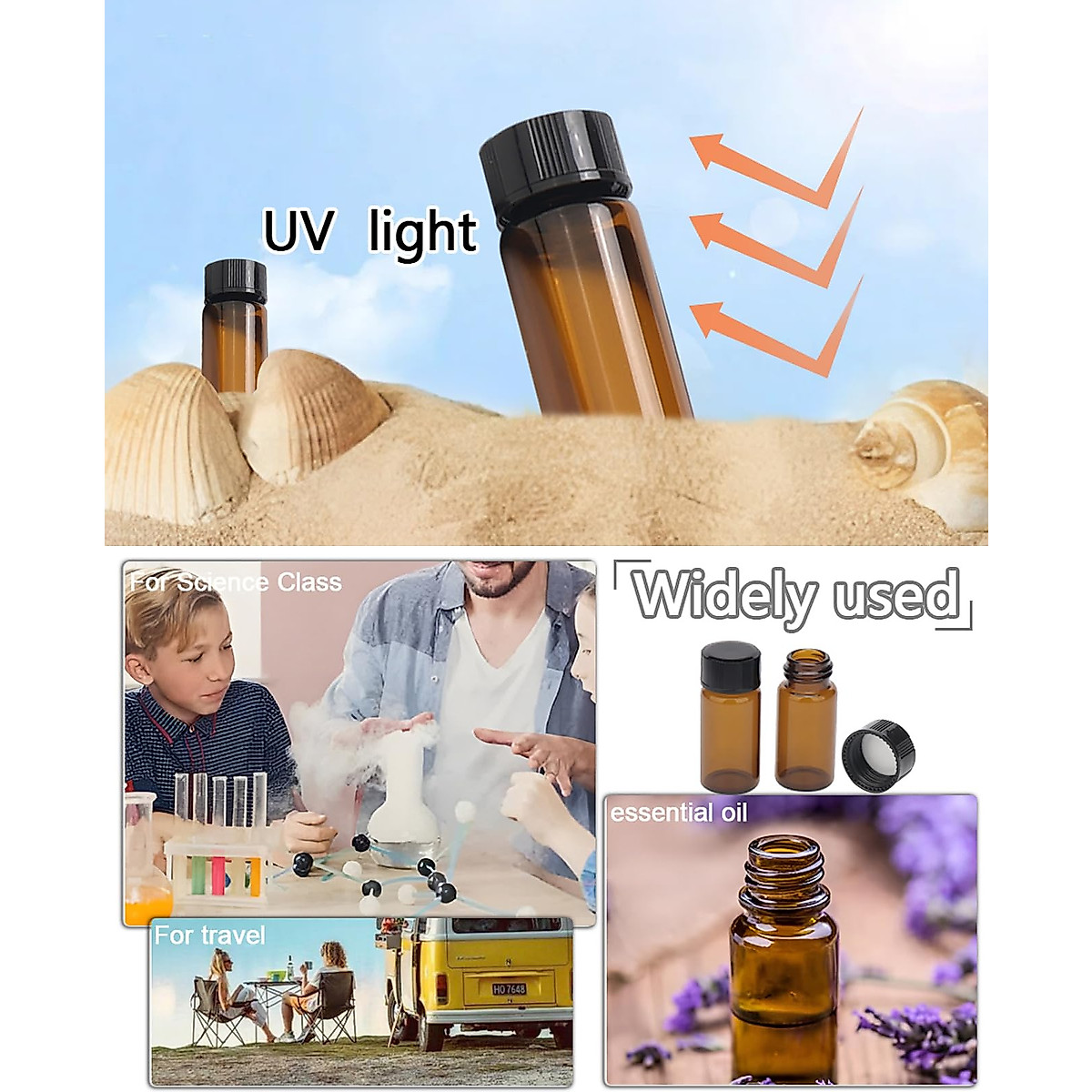 Liquid Sample Glass Bottles Vials Screwcap Brown Lab Collection Container Capacity 5 ml (0.17 Oz) Pack of 10