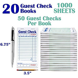 Guest Check Pads For Waiters Waitresses Servers Restaurants Orders or Child’s Practice Single Page Durable Thick Paper 50 Sheets 20 Pk