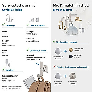 Amerock HBX36686G1026 | Burbank Single Prong Decorative Wall Hook | Satin Nickel/Polished Chrome Hook for Coats, Hats, Backpacks, Bags | Hooks for Bathroom, Bedroom, Closet, Entryway, Laundry Room