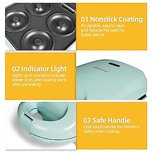 Aoruru Mini Donut Maker for Kids Make 4 Doughnuts