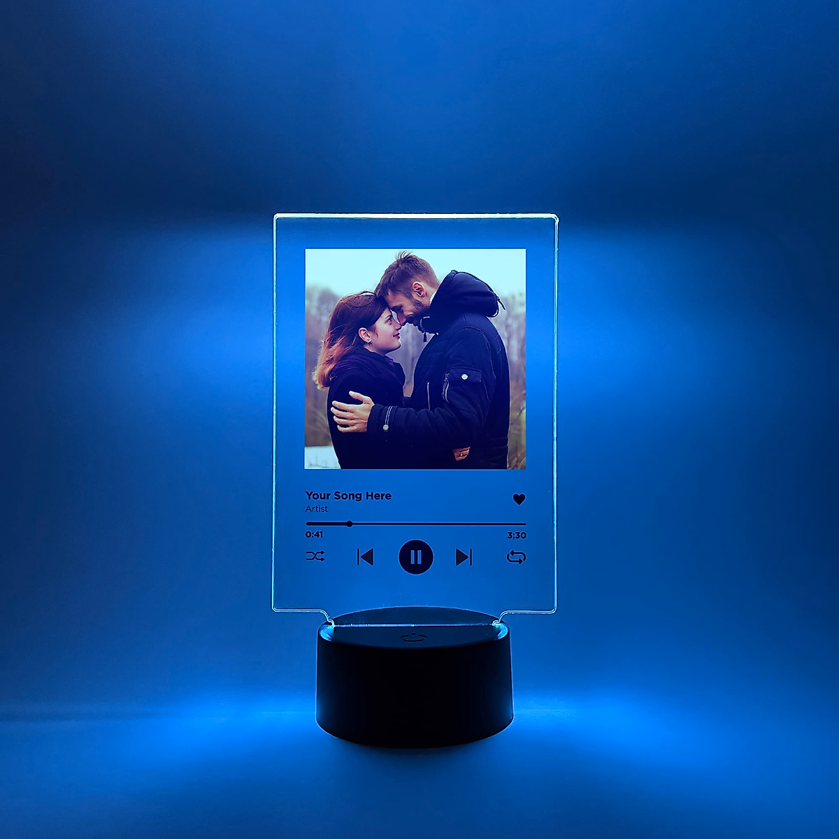 Custom Personalized Photo Song Framed Lyrics Music Scannable Code Album Cover Picture LED Light Up Stand Anniversary Wedding Couple Girlfriend Boyfriend Family Lamp 16 Color Options & Remote