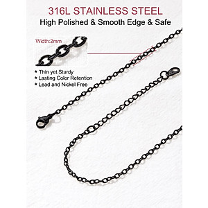 FOCALOOK Black Necklace Chain for Women 2mm 18 Inch Stainless Steel Rolo Cable Chain