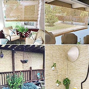 Roll Up Bamboo Shades Blinds for Patio ★Custom Size★Retro Reed Blinds Outdoor Roll Up Shades for Porch Sun Shade Reed Curtains Window Shades for Home Bamboo Roman Shades Privacy