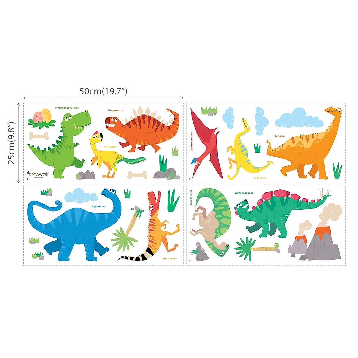 DECOWALL DWL-1805N Colourful Dinosaur Kids Wall Stickers Wall Decals Peel and Stick Removable Wall Stickers for Kids Nursery Bedroom Living Room décor
