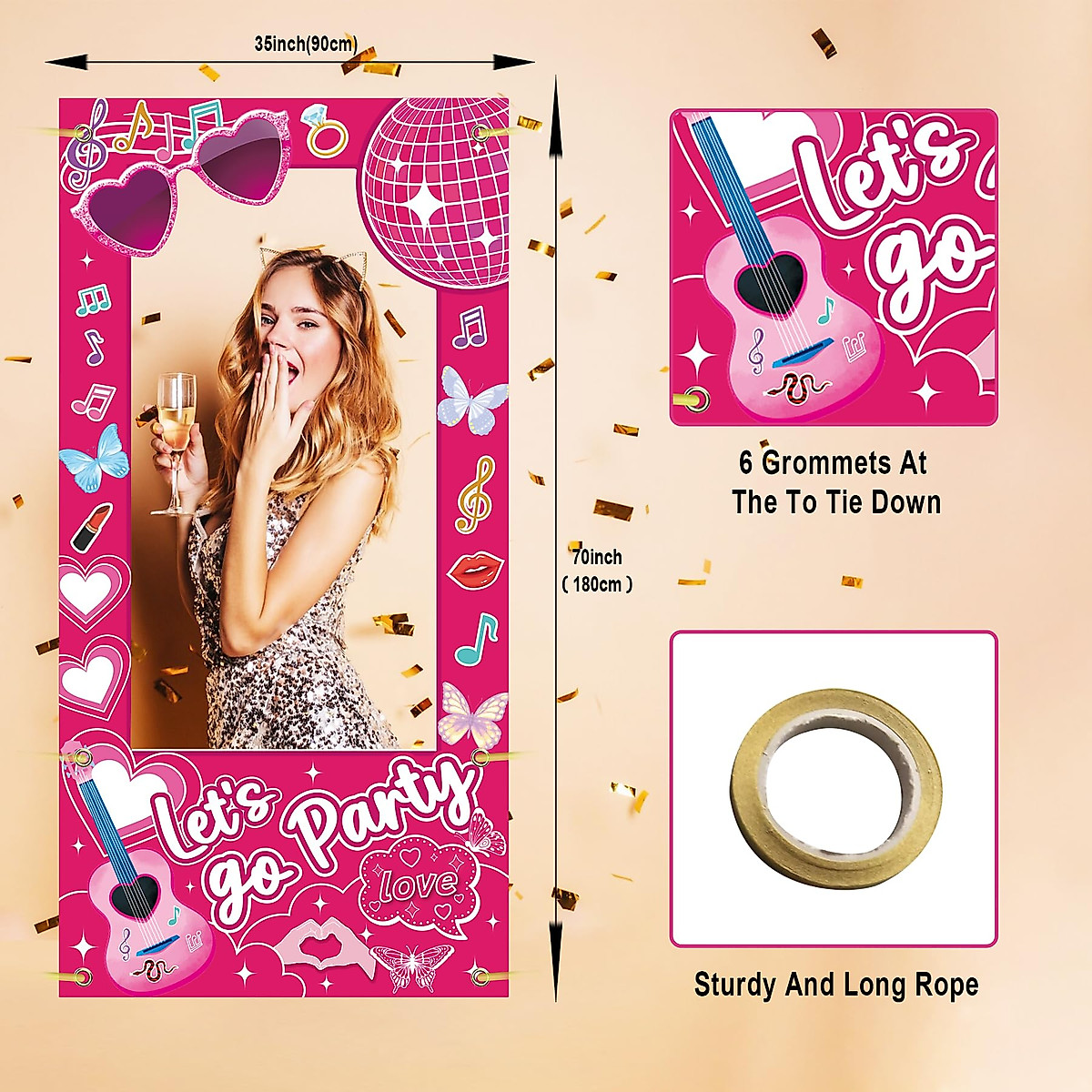 Girls Birthday Backdrop Decorations,Taylrswtie Pink Photo Booth Props Barbis Doll Theme Decor Let's Go Bachelorette Party Background for Girls Birthday Bridal Shower Pink Party Supplies