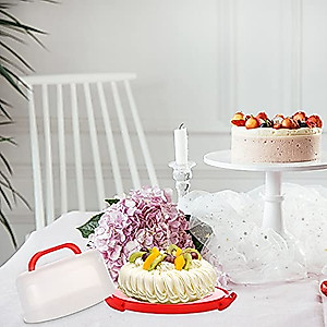 Yesland Cake Carrier with Collapsible Handle - Plastic Red Cake Container and Holder with Lid - Portable Round Cake Cover for 10 inch Cake, Pies, Cookies, Nuts, Muffins and Fruit