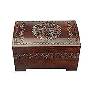 Large Flower and Holly Wood Jewelry Chest with Lock and Key Keepsake Box
