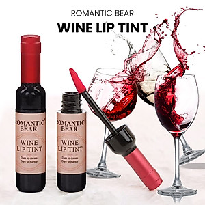 DEALPLUSDEAL ROMANTIC BEAR Wine Lip Tint - 6 Pcs Set Long Lasting Color Waterproof Wine Bottle Design Lip Gloss Lip Makeup Liquid Lipgloss