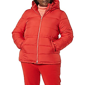 Amazon Essentials Women's Heavyweight Quilted Hooded Puffer Winter Jacket with Adjustable Waist, Red, X-Large