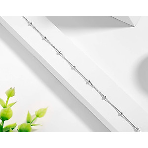 EPIRORA Choker Necklace for Women 925 Sterling Silver White Gold Plated Dainty Satellite Bead Chain Pendant Minimalist Jewelry, 16''+2"