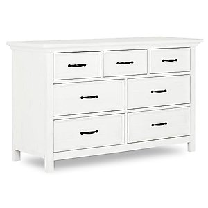 Evolur Belmar Double Dresser in Weathered White, Comes Assembled, Included Anti-Tip Kit, Seven Spacious Drawers, Dresser For Nursery, Bedroom, Wooden Nursery Furniture