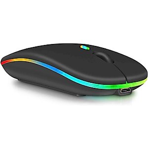 2.4GHz & Bluetooth Mouse, Rechargeable Wireless Mouse for Samsung Galaxy S22 S23 Ultra S24 Bluetooth Wireless Mouse for Laptop/PC/Mac/Computer/Tablet/Android RGB LED Onyx Black