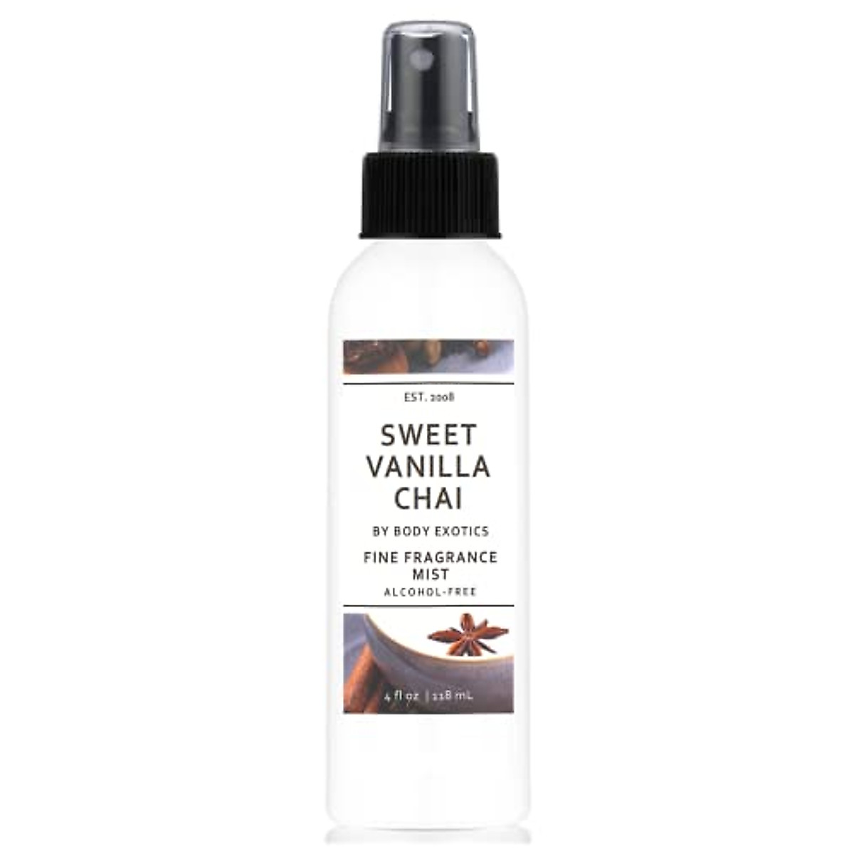 BODY EXOTICS Sweet Vanilla Chai Perfume Fine Fragrance Mist 4 Fl Oz 118 Ml Perfect Holiday Blend of Shaved Coconut, Vanilla Bean, Golden Milk, White Chocolate Tea, Maple, Warm Spice & Vanilla Rum