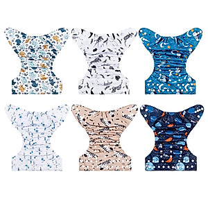 babygoal Reusable Cloth Diapers for Baby Boys, One Size Adjustable Washable Pocket Nappy Covers 6 Pack+6pcs Bamboo Inserts+Wet Bag 6FB36