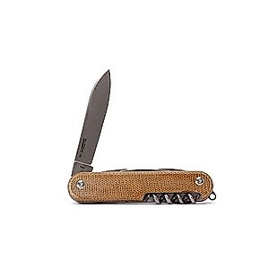 MKM Maniago Knife Makers MALGA 6 Pocket Knife and Multi Tool, Blade, Bottle Opener, Screwdriver, Can Opener, Corkscrew, Awl, and Fork, Slip Joint Mechanism, Made in Italy (Natural Micarta)