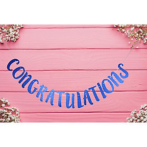 Blue Glitter Congratulations Banner, Congrats Grad Well Done Graduate 2024 We are So Proud of You Graduation Party Bunting Decorations Supplies Backdrop