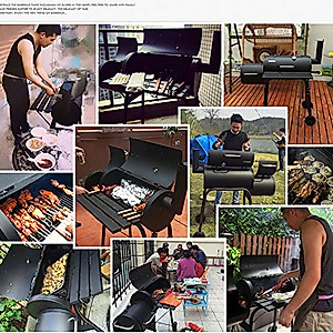 RJMOLU Outdoor 2-in-1 BBQ Grill - Charcoal Barbecue Grill with Offset Smoker, Meat Smoker w/Temperature Gauge for Home, Backyard, Garden, Terrace, Camping,A
