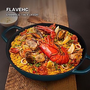 Flavehc Braiser Enameled Cast Iron Braiser 2.25 qt Braiser Pan with Lid Slateblue Shallow Cast Iron Casserole Braiser Pan with Handels