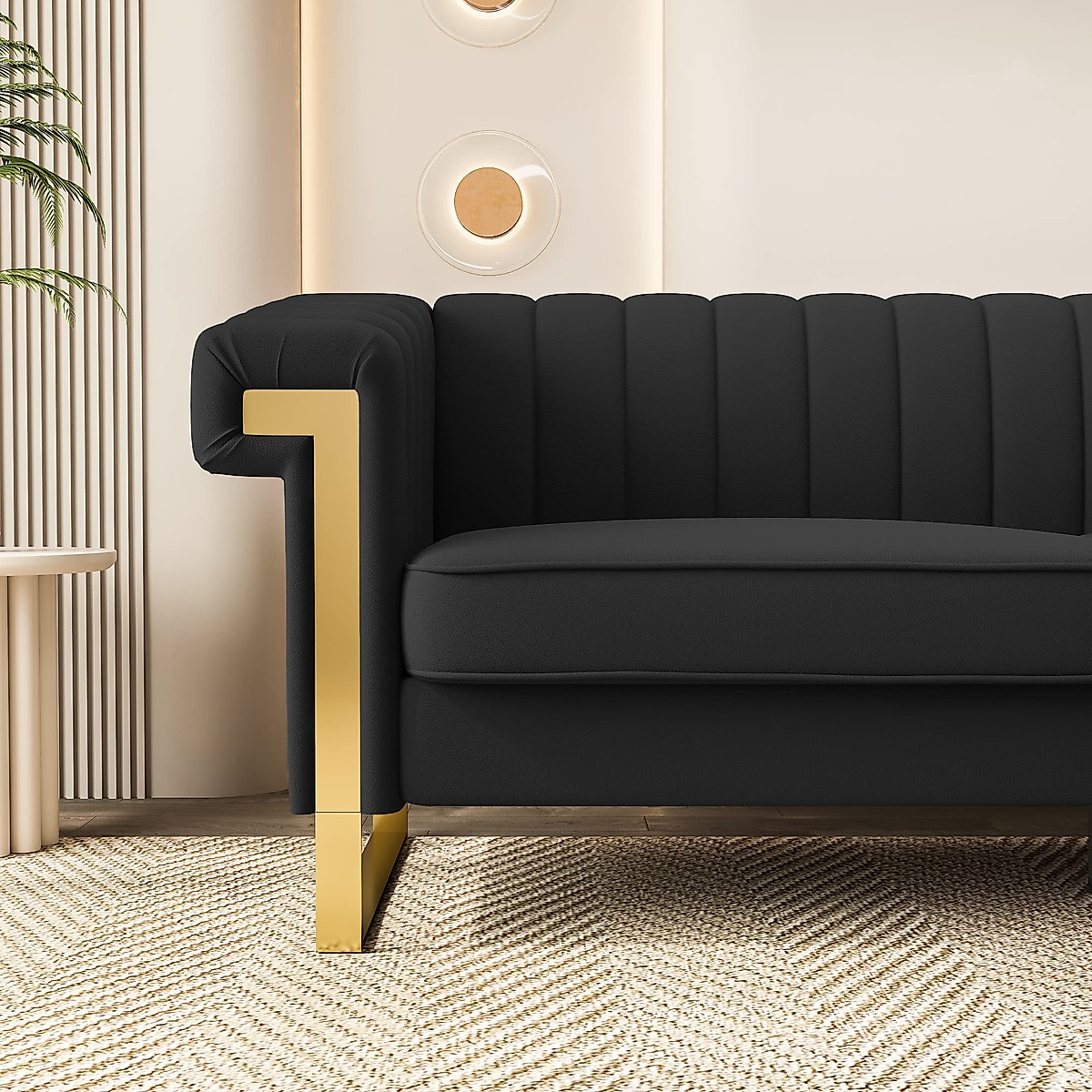 STORFENBOR 83'' Faux Leather Couch 3 Seater Sofa with Gold Metal Legs Comfy Sofa Living Room Modern Furniture-White