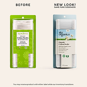 Sky Organics Organic Cotton Swabs for Sensitive Skin, 100% Pure GOTS Certified Organic for Beauty & Personal Care, 4 Pack with Ebook