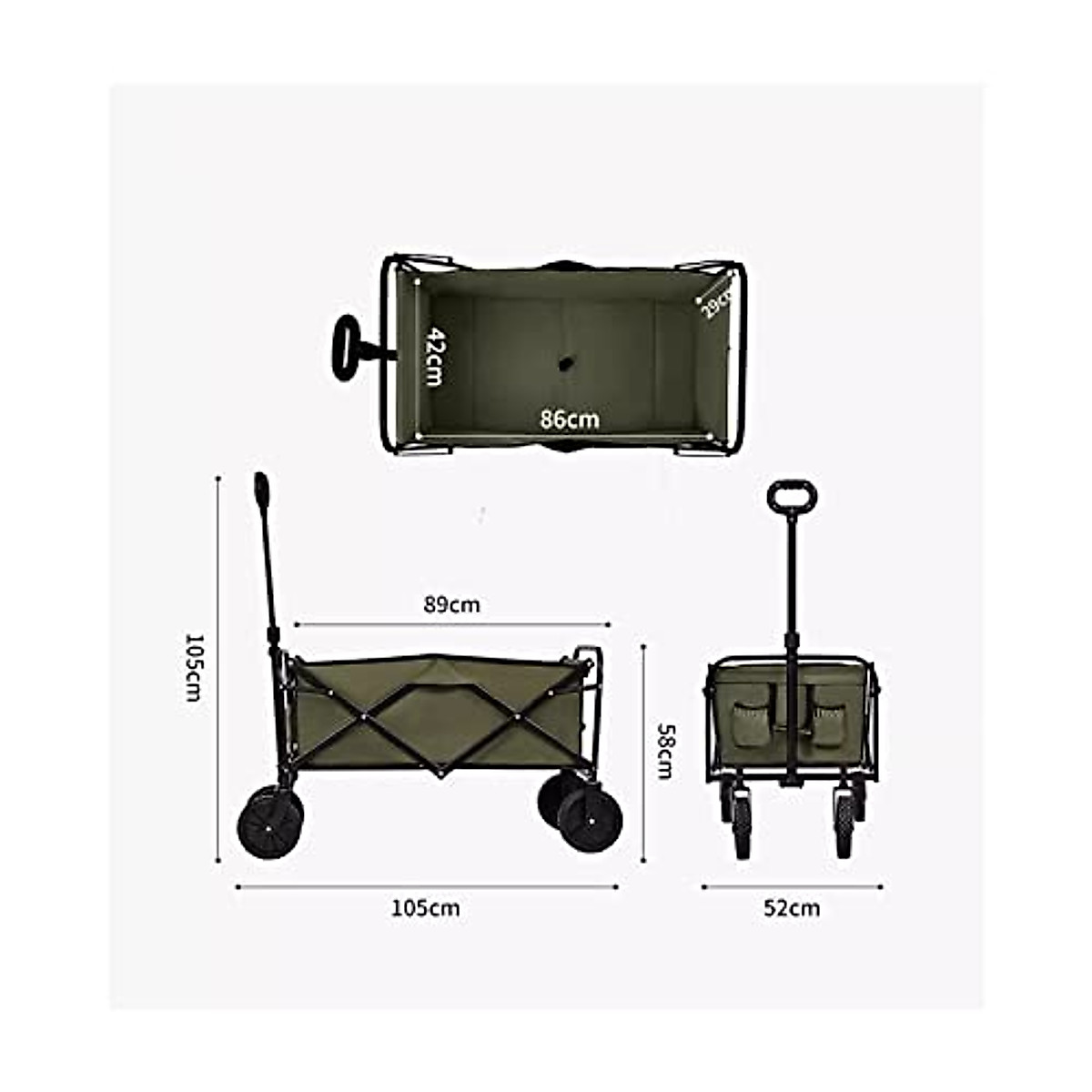 Camping Cart, Outdoor Wagon Stroller Trailer Transport Free Standing Collapsible Utility Grocery Canvas Fabric Rolling Buggies Garden Sport Wagons (Co