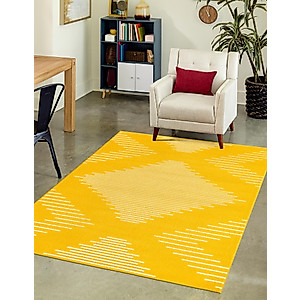 Unique Loom Kai Collection Area Rug - Warrior (4' x 6' Rectangle Yellow/Ivory)